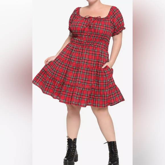 Hot Topic | Dresses | Nwot Hot Topic Red Plaid Tiefront Babydoll Dress ...